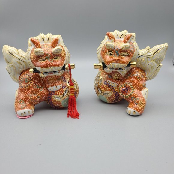 Accents | Porcelain Foo Dogs Vibrant Orange And Gold Gilt Pair China ...